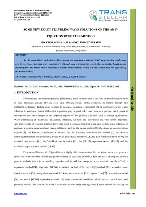 Pdf Some New Exact Traveling Wave Solutions Of The Mkdv Equation