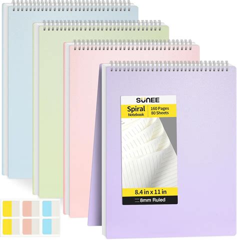 Sunee Top Bound Spiral Notebook 4 Pack 8mm Ruled Spiral