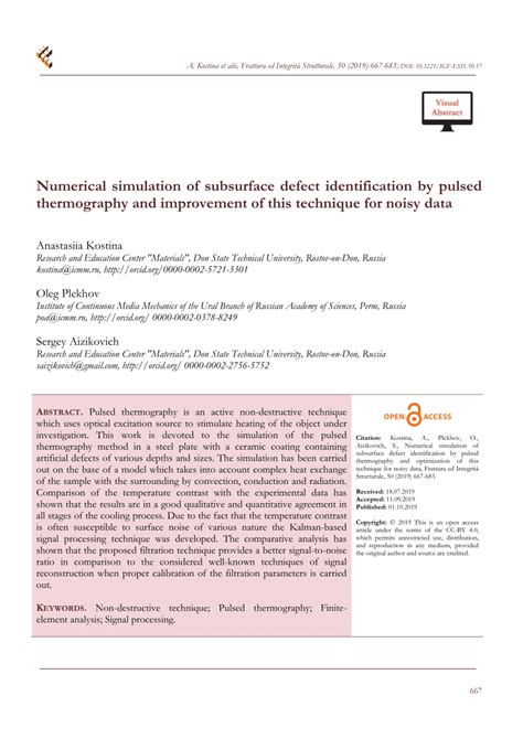 Pdf Numerical Simulation Of Subsurface Defect Identification By