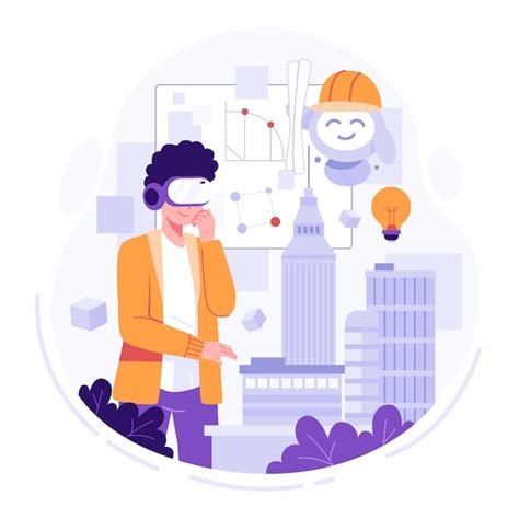 Premium Vector A Man In A Vr Headset Stands In Front Of A Building