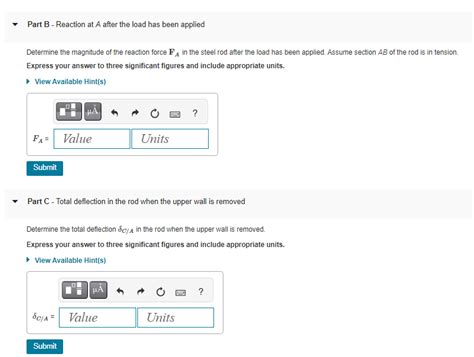 Solved Part A Reaction Force At C After The Load Has Been Chegg Com