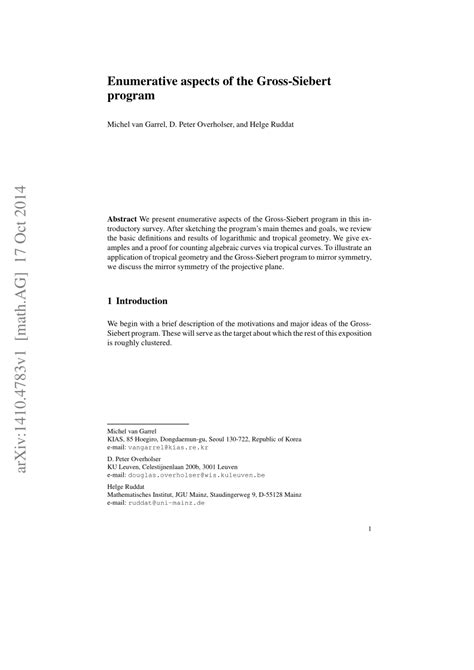 Pdf Enumerative Aspects Of The Gross Siebert Program