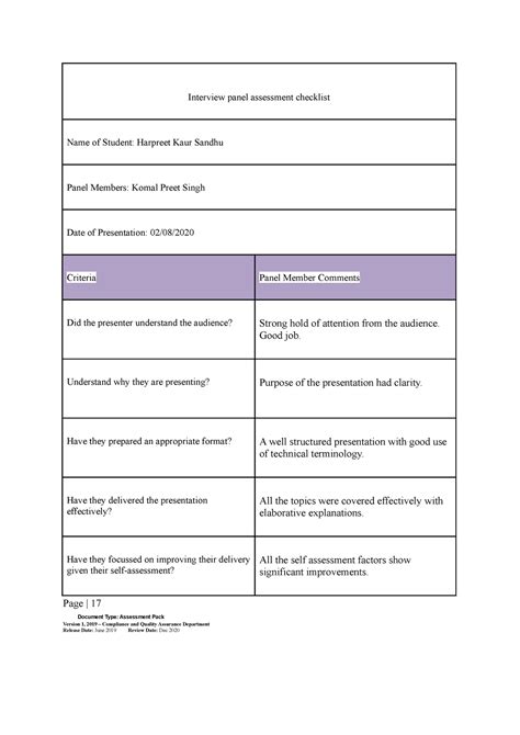 Komals Feedback Assignment Interview Panel Assessment Checklist