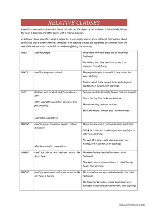 Relative Pronoun Chart