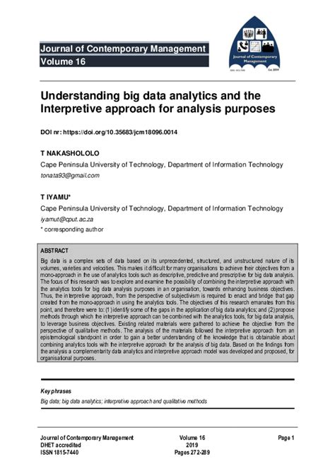 Pdf Understanding Big Data Analytics And The Interpretive Approach For Analysis Purposes