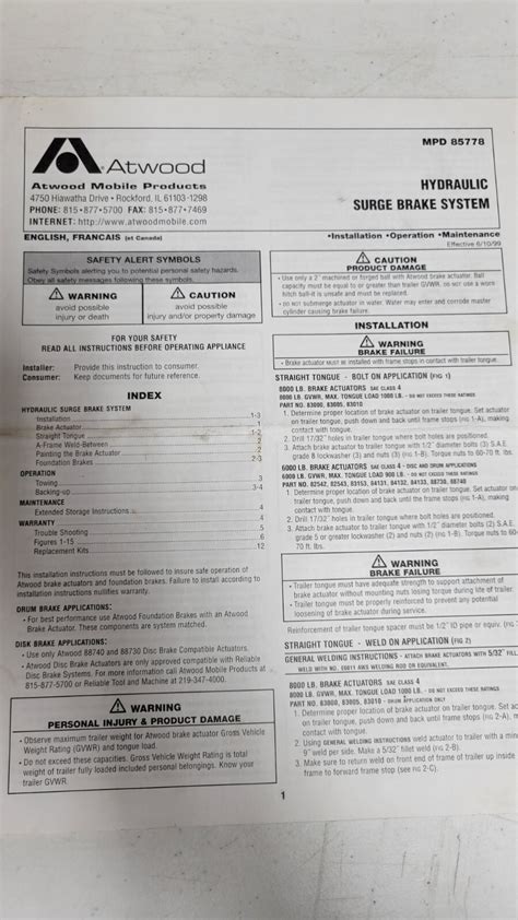 Atwood Hydraulic Brake Actuator Parts List And Schematic At Gabriella