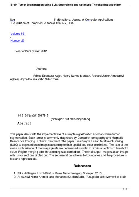 Pdf Brain Tumor Segmentation Using Slic Superpixels And Optimized