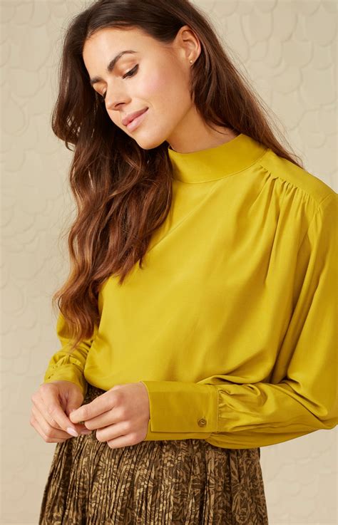 Top With High Neck Long Puffed Sleeves And Gathered Details Yaya Eu