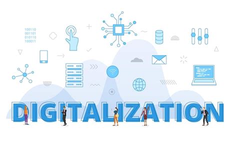 Premium Vector Digitalization Concept With Big Words And People