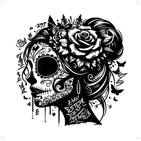 Premium Vector Sugar Skull Girl Silhouette Horror Character In