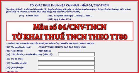 Mẫu số CNV TNCN Tờ khai thuế thu nhập cá nhân theo TT