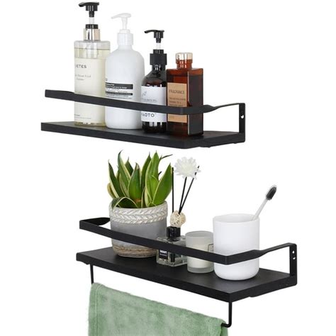 Elevon Floating Shelves For Wall Set Of 2 Rustic Hanging Storage Shelves With Towel Rack Wall