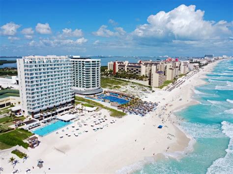 Cancun Beach And Hotel Zone Aerial View Quintana Roo Mexico Stock