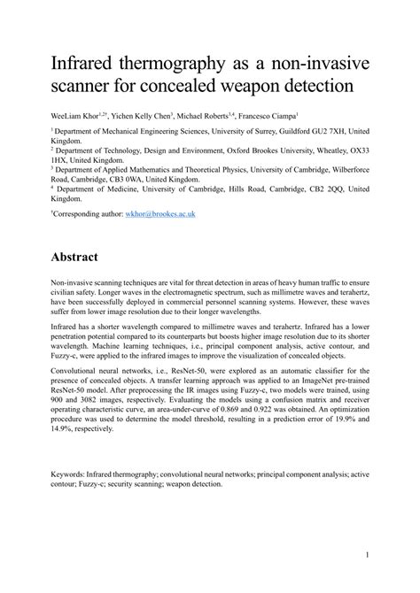 Pdf Infrared Thermography As A Non Invasive Scanner For Concealed Weapon Detection