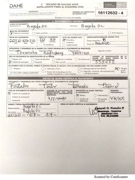 Certificado Nacido Vivo Pdf