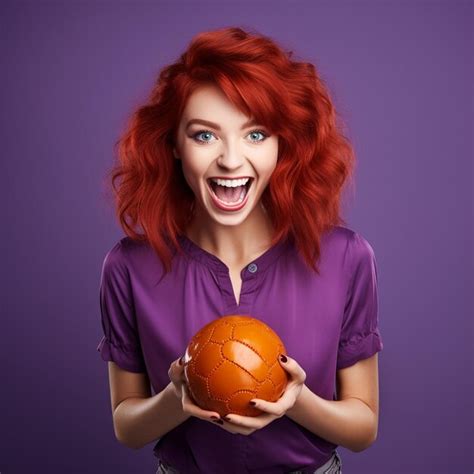 Premium Ai Image Photo Of Excited Red Hair Girl Holding A Baseball Ball
