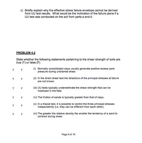 Solved PART IV SHEAR STRENGTH OF SOILS Pts PROBLEM A Chegg