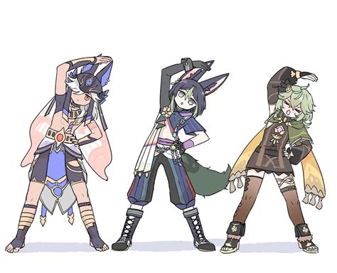 Tighnari Cyno And Collei Genshin Impact Drawn By Himeko