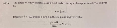 Solved The Linear Velocity Of Particles In A Rigid Chegg
