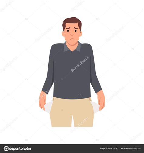 Joven Sin Dinero Hombre Con Bolsillos Hacia Afuera Ilustración Vectorial Vector De Stock