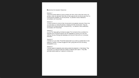 Restorative Conversations Professional Development Scenarios Handout