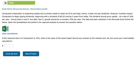 Solved Video Excel Online Structured Activity Nonconstant Chegg Com