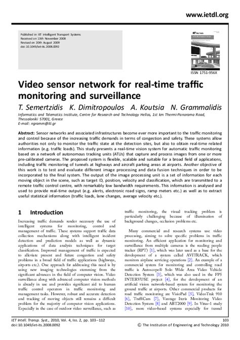Pdf Video Sensor Network For Real Time Traffic Monitoring And