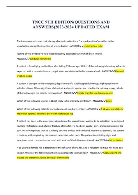 Tncc 9th Edition Questions And Answers Updated Exam Tncc 9th Stuvia Us