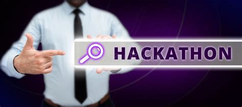 Text Sign Showing Hackathon Concept Meaning Event Where Large Number