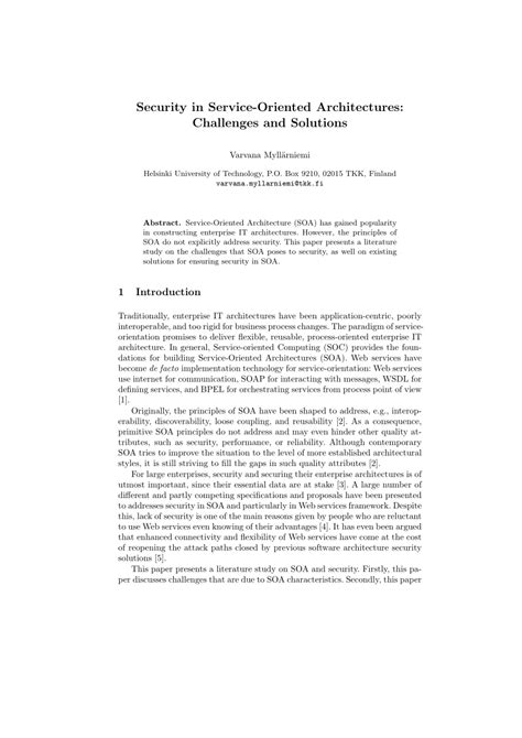 Pdf Security In Service Oriented Architectures Challenges And Solutions