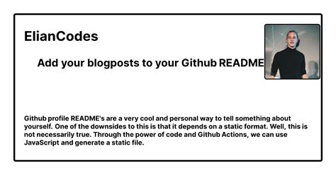 Elian Codes 📝 Add Your Blogposts To Your Github Readme