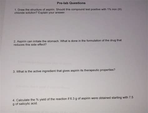 Solved Pre Lab Questions 1 Draw The Structure Of Aspirin Chegg