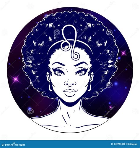 Leo Zodiac Sign Artwork Beautiful Girl Face Horoscope Symbol Star