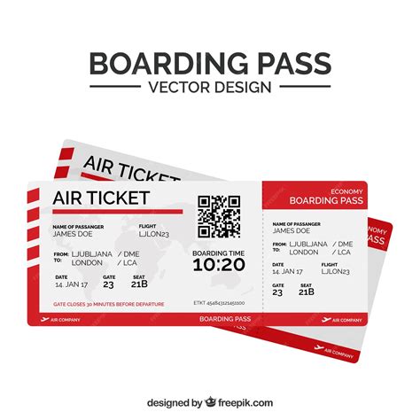 Premium Vector Flat Boarding Pass With Qr Code And Red Shapes