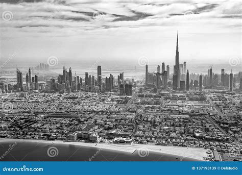 Aerial View Of Dubai Skyline In Black And White Uae Editorial Stock