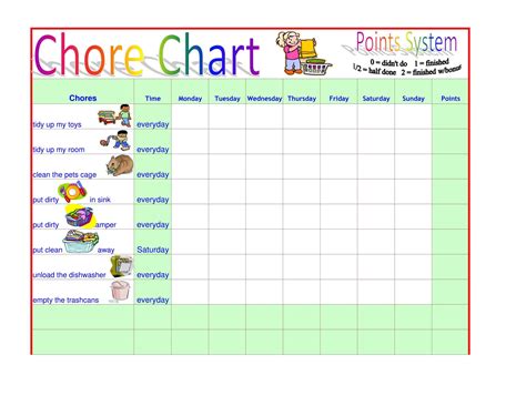 Free Printable Chore Chart Templates Excel Word PDF