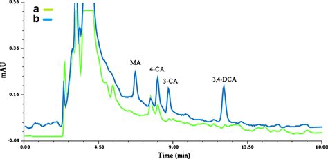 HPLC UV chromatograms of the wastewater І for a non spiked and b Download Scientific
