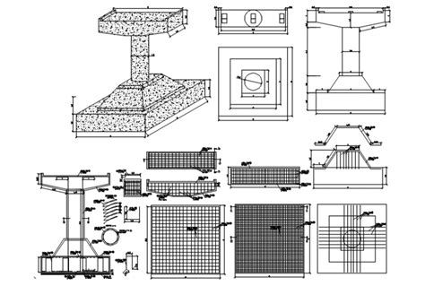 Vehicular Bridge Footings And Constructive Structure Drawing Details Dwg File