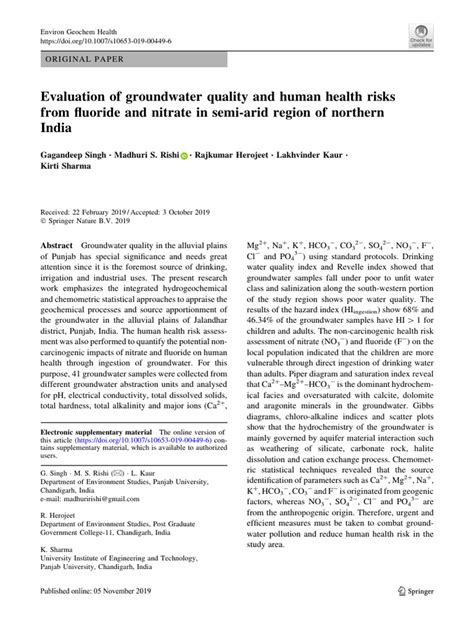 Evaluation Of Groundwater Quality And Human Health Risks Pdf