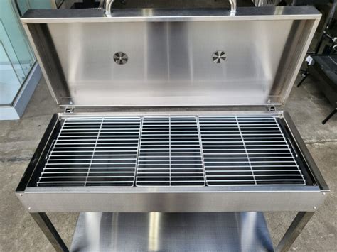 New Stainless Steel Charcoal Bbq Grill With Hood Smoker 100 X 40cm
