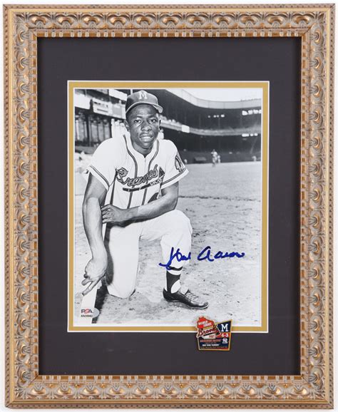 Hank Aaron Signed Braves Custom Framed Photo Display With 1957 Official