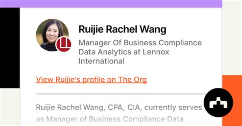 Ruijie Rachel Wang Manager Of Business Compliance Data Analytics At Lennox International The Org