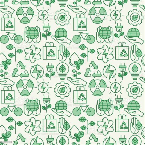 생태 환경 재활용 신 재생 에너지 자연에 대 한 얇은 라인 아이콘으로 완벽 한 패턴입니다 배경에 대 한 벡터 일러스트입니다 패턴에 대한 스톡 벡터 아트 및 기타 이미지