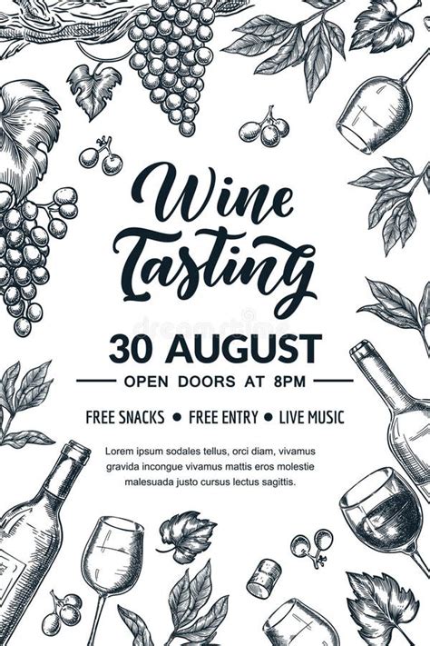 Wine Tasting Poster Banner Vector Sketch Illustration Of Wine Bottle