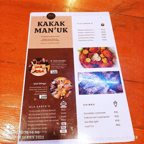 Menu At Kakak Manuk Bonifacio Davao Restaurant Davao City