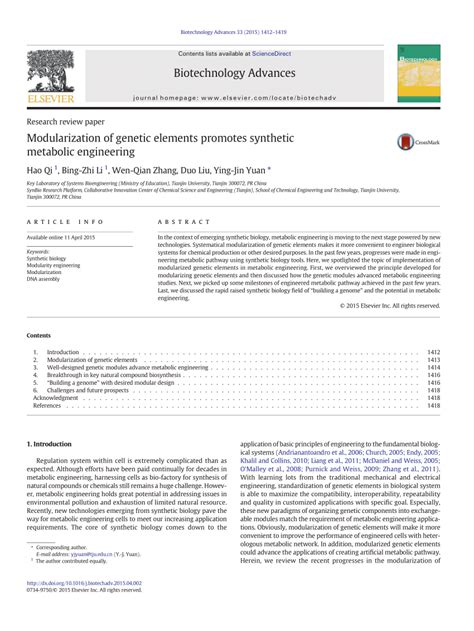 Pdf Modularization Of Genetic Elements Promotes Synthetic Metabolic