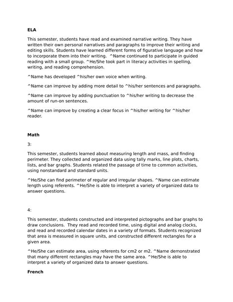 Grade 4 Progress Report Comments Ninja Plans Progress Report Report Card Comments Report