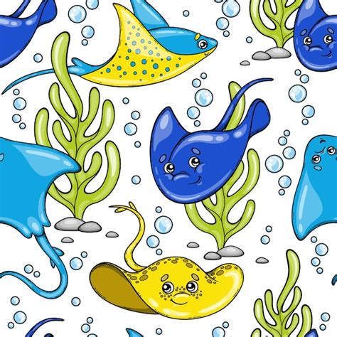 Premium Vector Seamless Pattern With Cartoon Swimming Stingrays