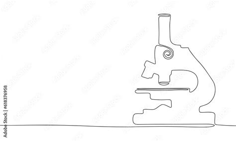 Continuous One Line Drawing Microscope Vector Illustration Science Concept Line Art Outline