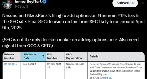나스닥·블랙록 미 Sec에 이더리움 현물 Etf 옵션 신청서 제출 코인니스